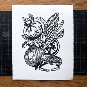Vegetable Linocut Print, Original Handmade Food Art - Etsy