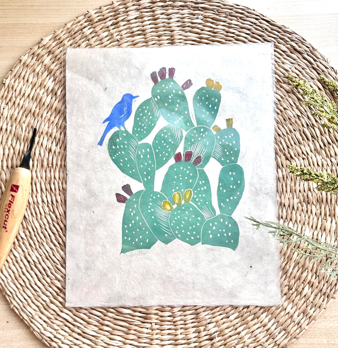 Cactus Linocut, Cactus Art, Original Linocut Block Print Handmade Print ...