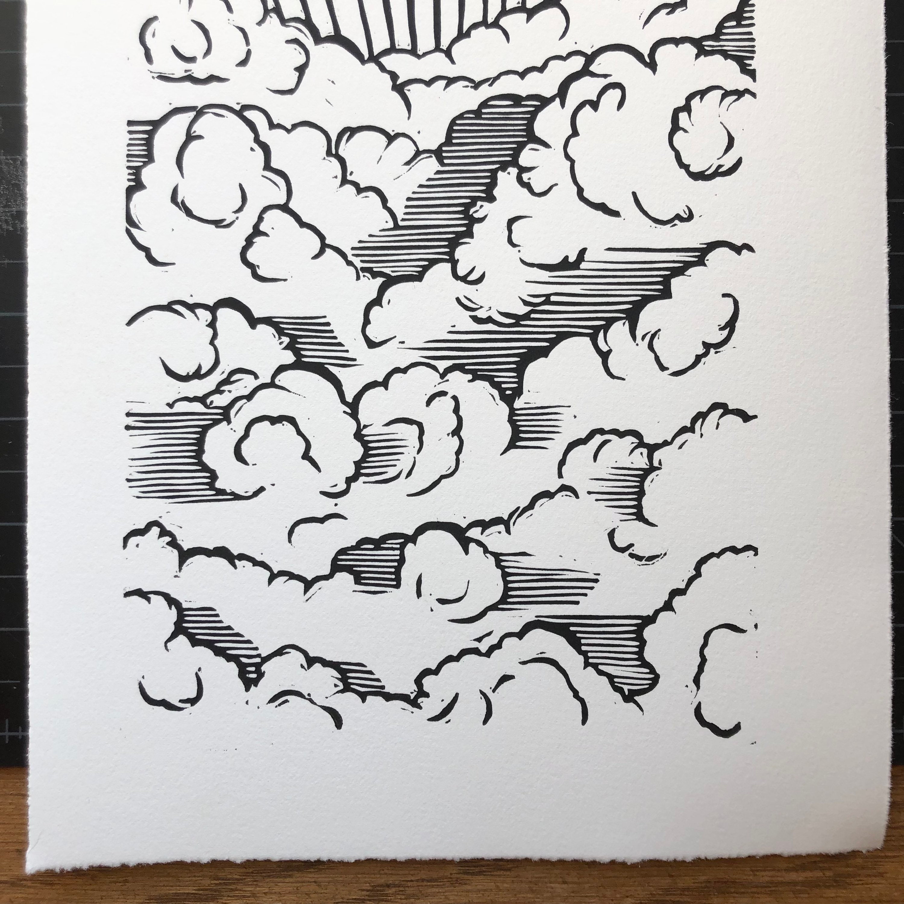 Cloud Art Print Original Linocut Block Print Handmade - Etsy
