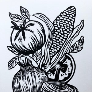 Vegetable Art Print, Food Linocut Art, Original Linocut Block Print ...