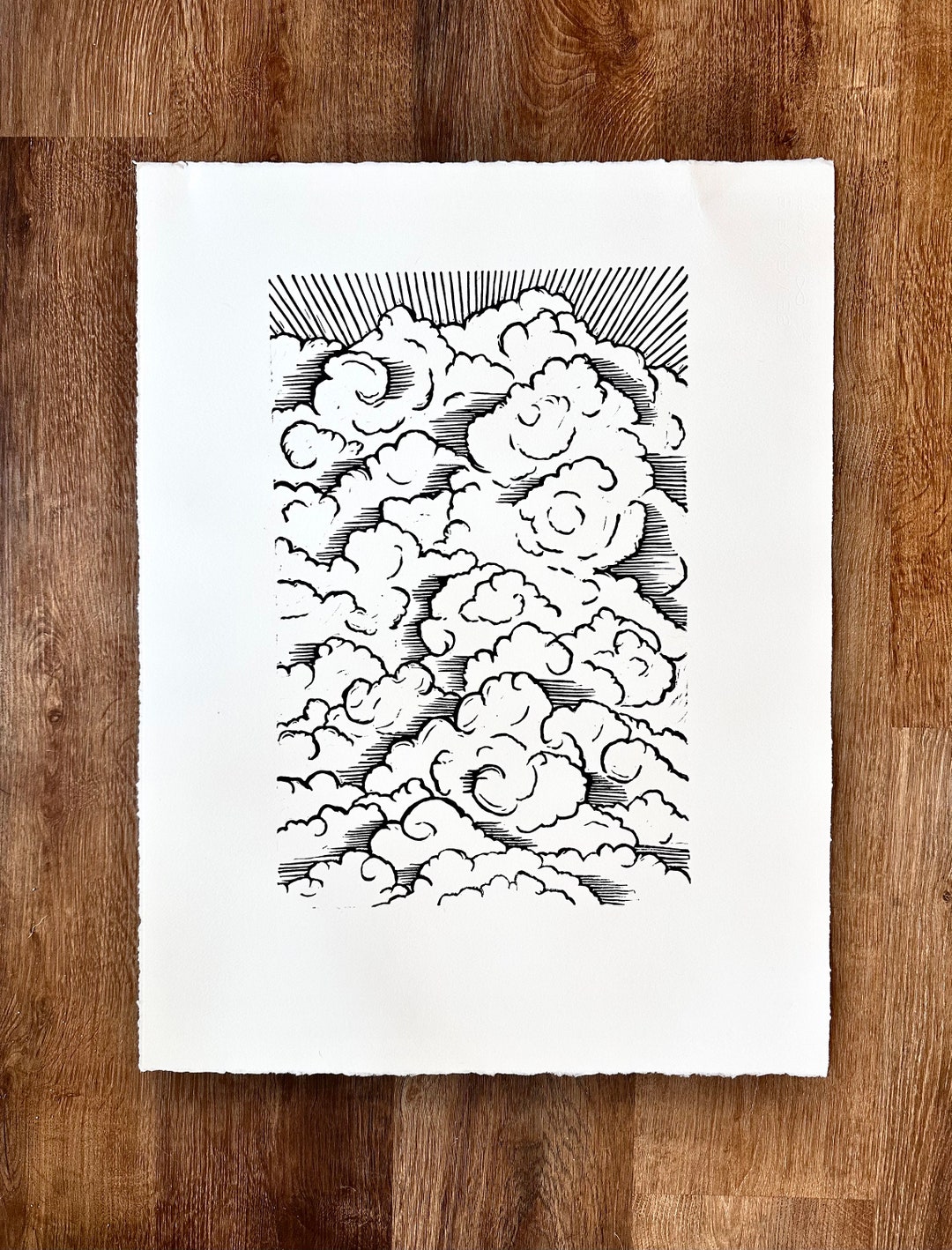 Cloud Print, Original Linocut, Block Print Handmade Wall Art, Home ...