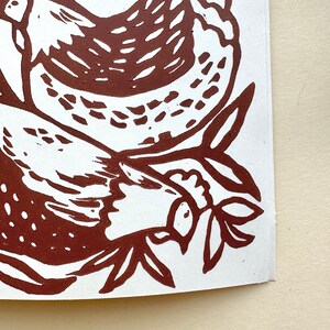 Chicken Greeting Card, Three French Hens Linocut Block Print Greeting ...
