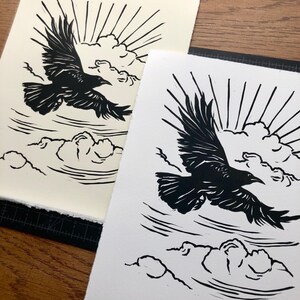 Raven Bird Linocut, Block Print, Handmade Cute Southwestern Bird Art ...