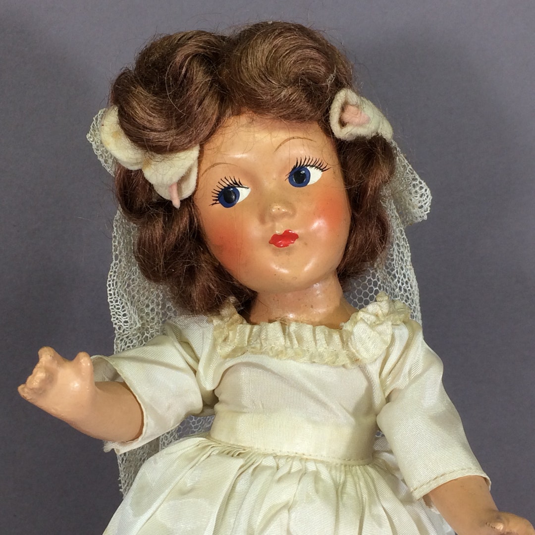 Beautiful Composition Bride Doll Vintage 1940s 11 Compo Doll W/ Mohair ...