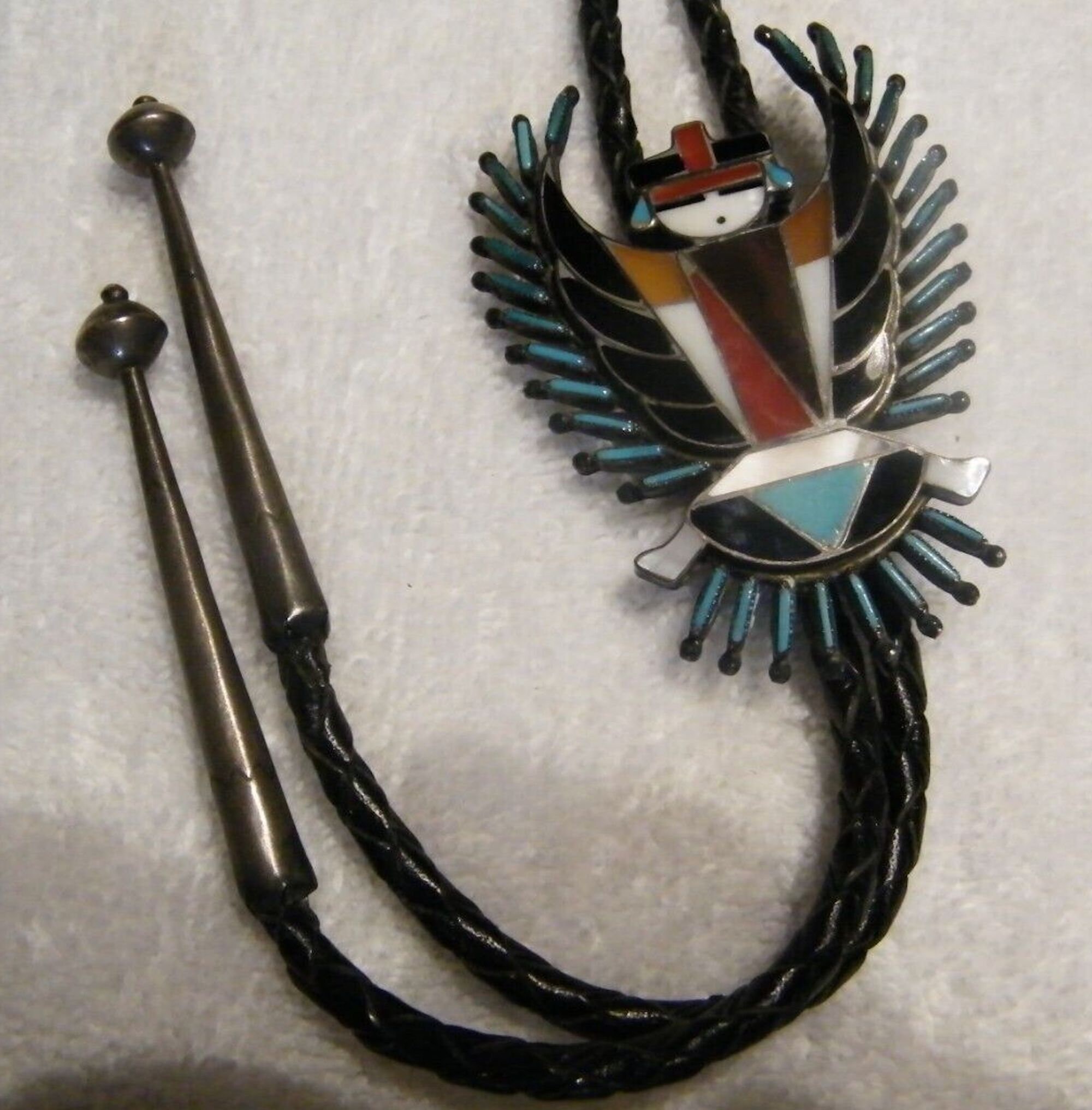 Zuni Delfina Tsadiase Cachini Knifewing Bolo Needlepoint Channel Inlay ...