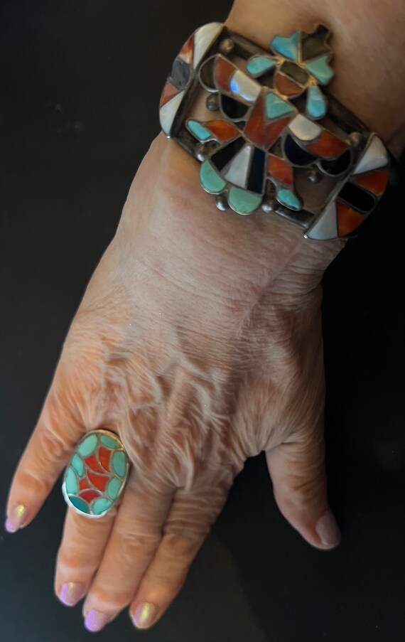 Zuni attr. Frank Vacit Knifewing Bracelet Channel Inl… - Gem