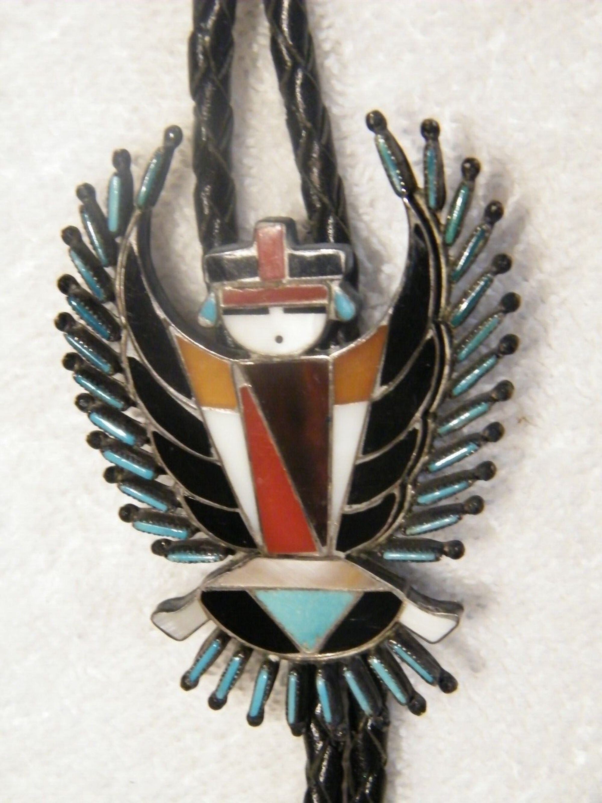 Zuni Delfina Tsadiase Cachini Knifewing Bolo Needlepoint Channel Inlay ...