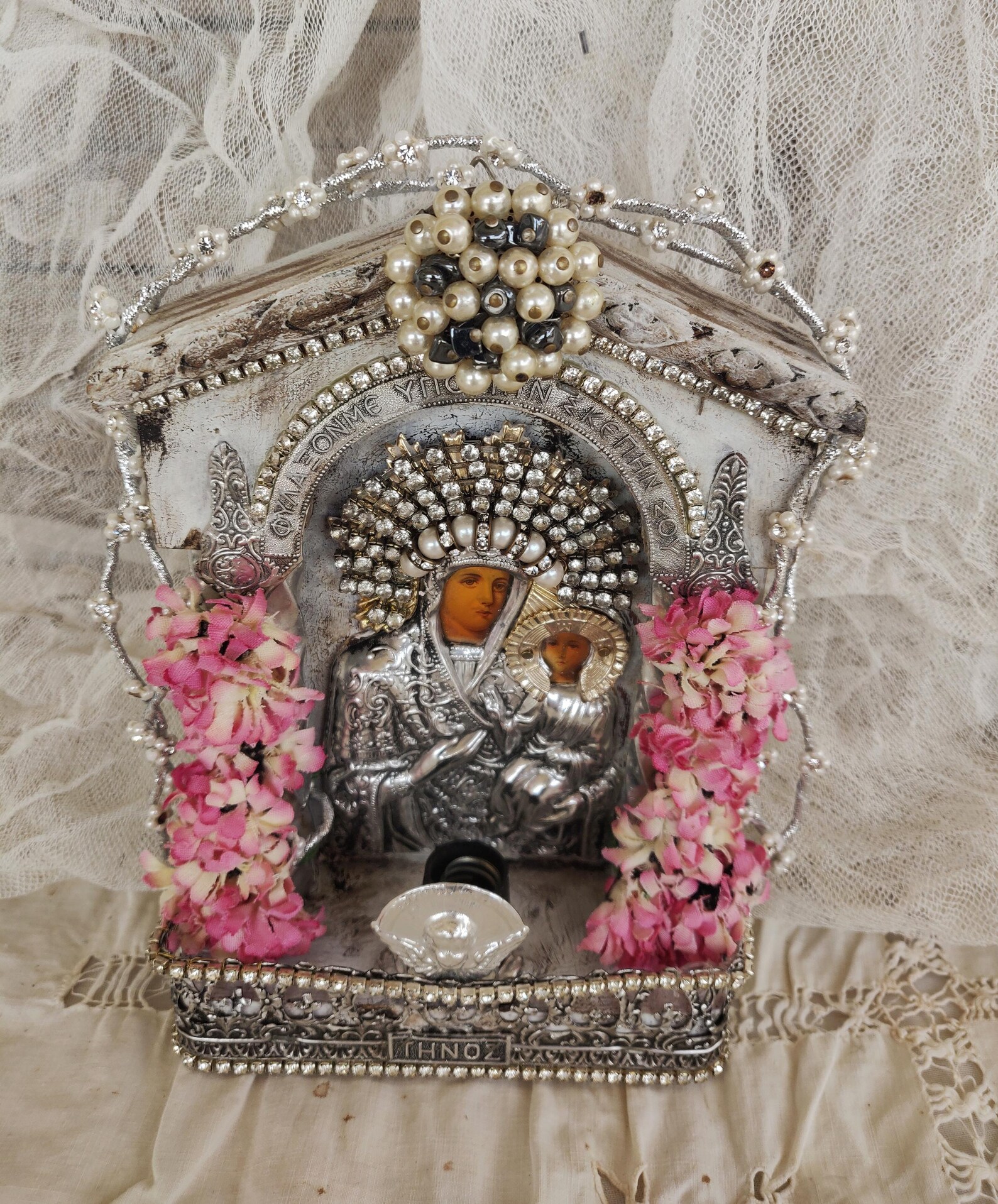 Shabby Virgin Mary Wall Shrine, Grotto Shrine Prayer Niche, French ...