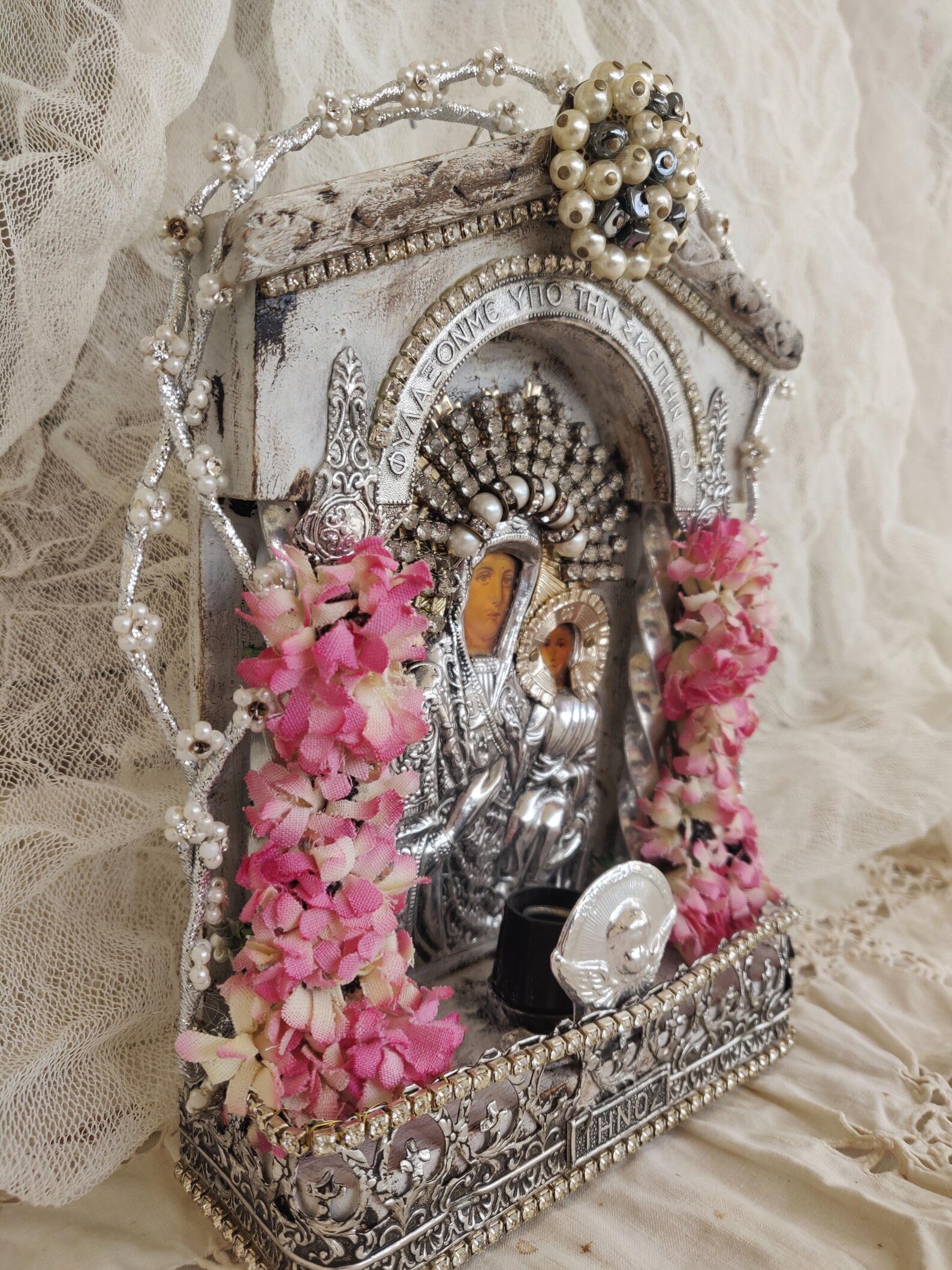 Shabby Virgin Mary Wall Shrine, Grotto Shrine Prayer Niche, French ...