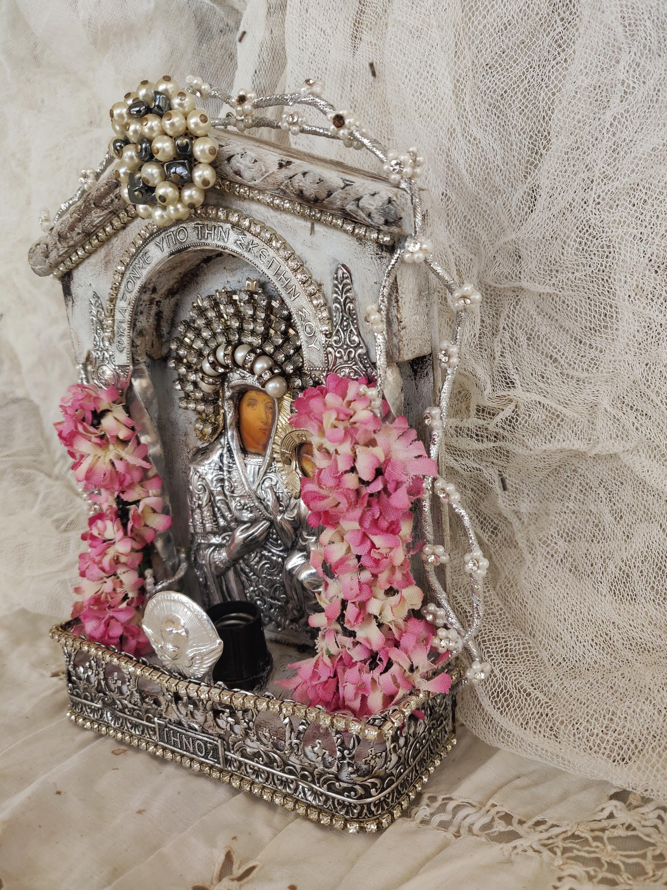 Shabby Virgin Mary Wall Shrine, Grotto Shrine Prayer Niche, French ...