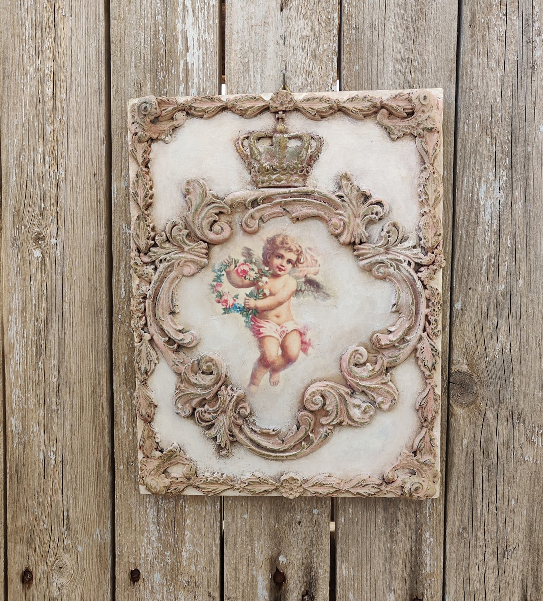Shabby Pink Angel Picture Frame Wall Decor, Victorian Cherub Wall ...