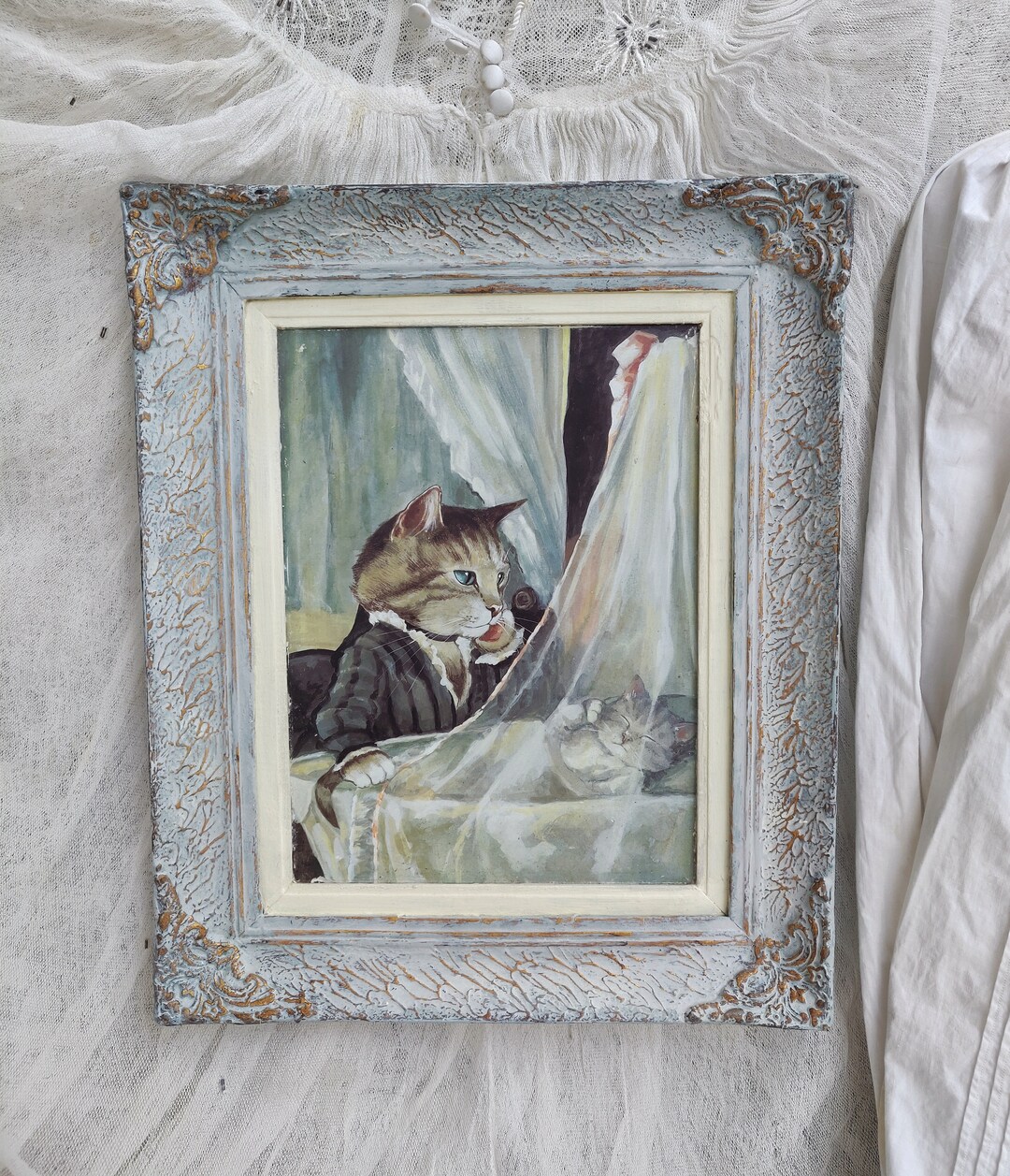 Anthropomorphic Dressed Cat Picture Frame, Vintage Cat Fine Art Print ...