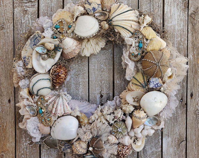 Sea Shell Jewelry Door Wreath Seashell Art Beach House Decor - Etsy