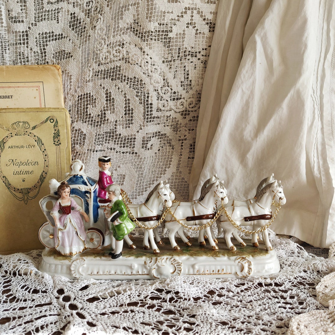 Cinderella Coach, Porcelain Horse Drawn Carriage Figurine, Porcelain ...