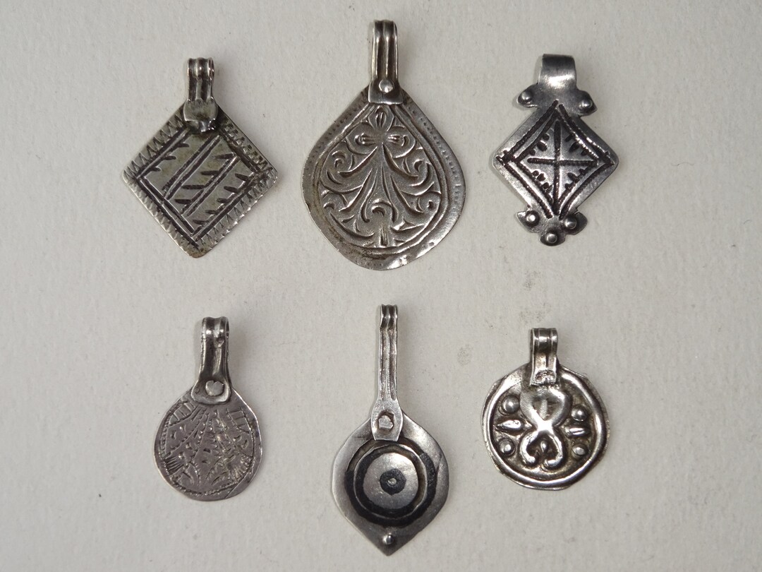 Choice of 6 Little Antique Silver Pendants or Charms, Southern Morocco ...