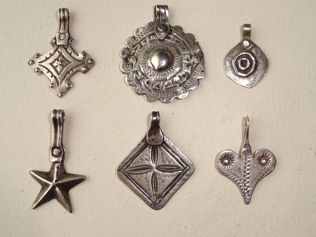 Choice of 6 Little Hand-made Antique Silver Charms or Pendants, Morocco ...
