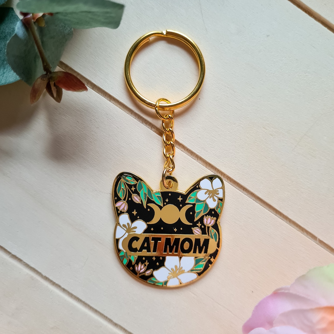 Celestial Cat Mom Hard Enamel Keychain, Cat Mom Keyring, Gift for Cat ...