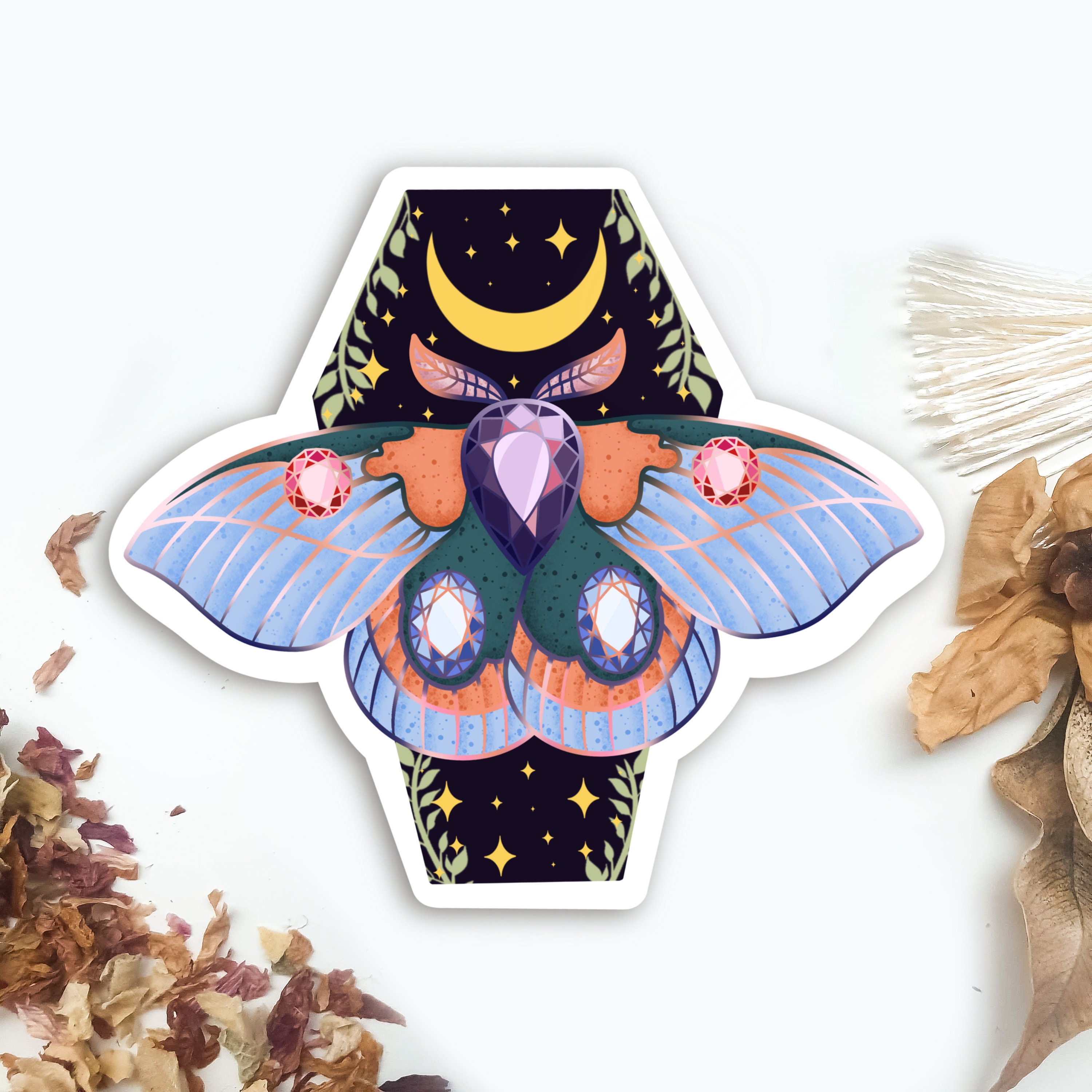 Lunar Moth Moth Coffin Sticker Moon Moth Sticker Floral - Etsy