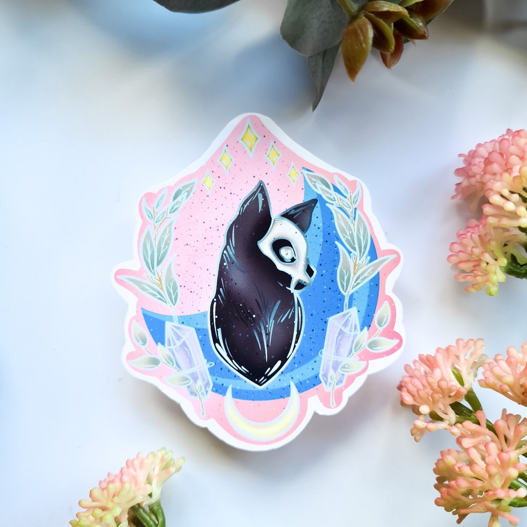 Cat Skull Sticker, Magic Moon Cat Vibe, Waterproof Cat Sticker, Pink ...