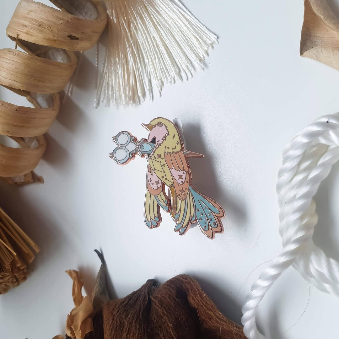 Bird Pin, Scissor Bird Enamel Pin, Enamel Pin, Pink Pin, Pink Enamel ...