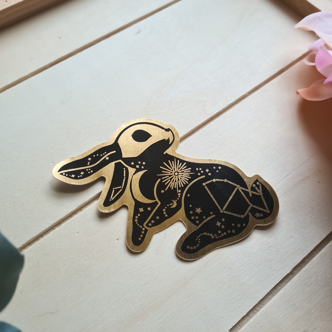 Brushed Gold Rabbit Sticker, Waterproof Gold Rabbit Sticker, Celestial ...
