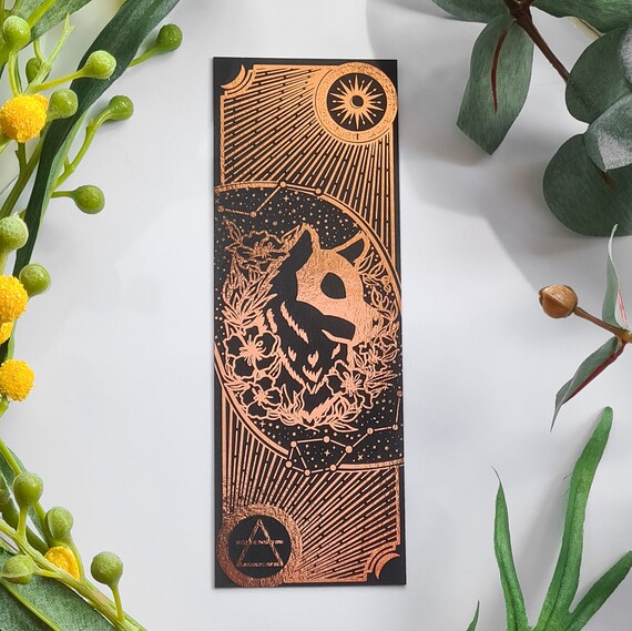Wolf Rose Gold Bookmark Wolf Skull Gold Foil Bookmark Witchy - Etsy