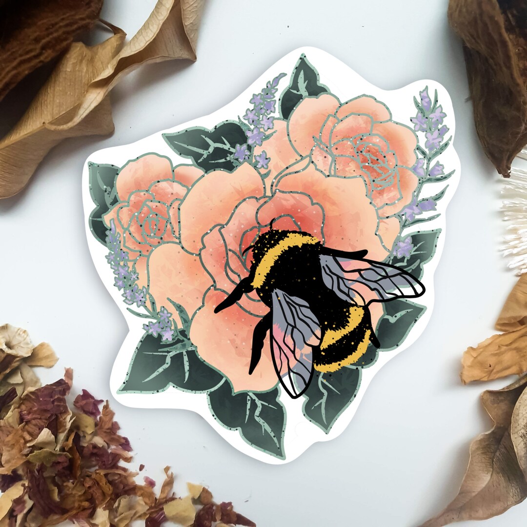 Bumblebee Flower Sticker, Bumblebee Rose and Lavender Sticker ...