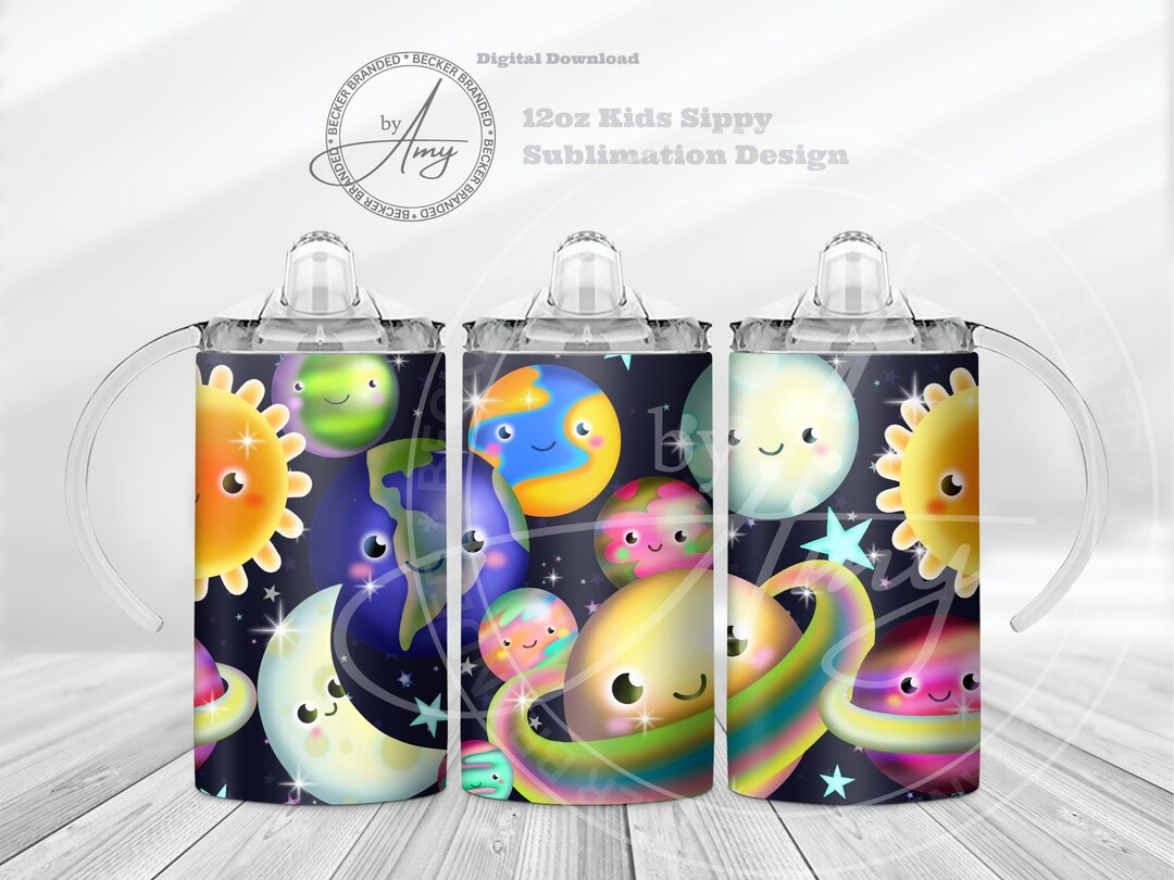 Kid's Solar System Planets 12oz Sippy Cup Sublimation Designs Digital ...