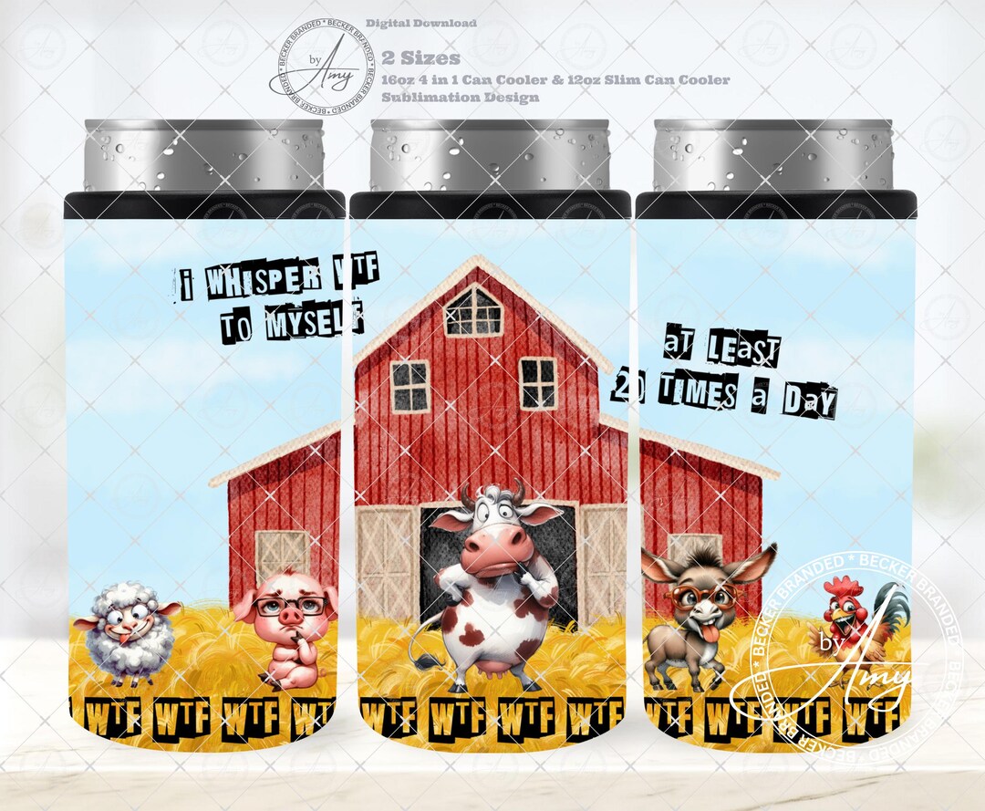 Barnyard Animals WTF 16oz 4 in 1 Can Cooler & 12oz Slim Can Cooler ...