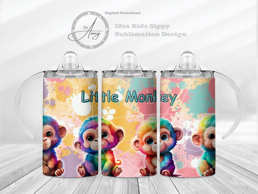 Kid's Little Monkey 12oz Sippy Cup Sublimation Designs Digital Download ...