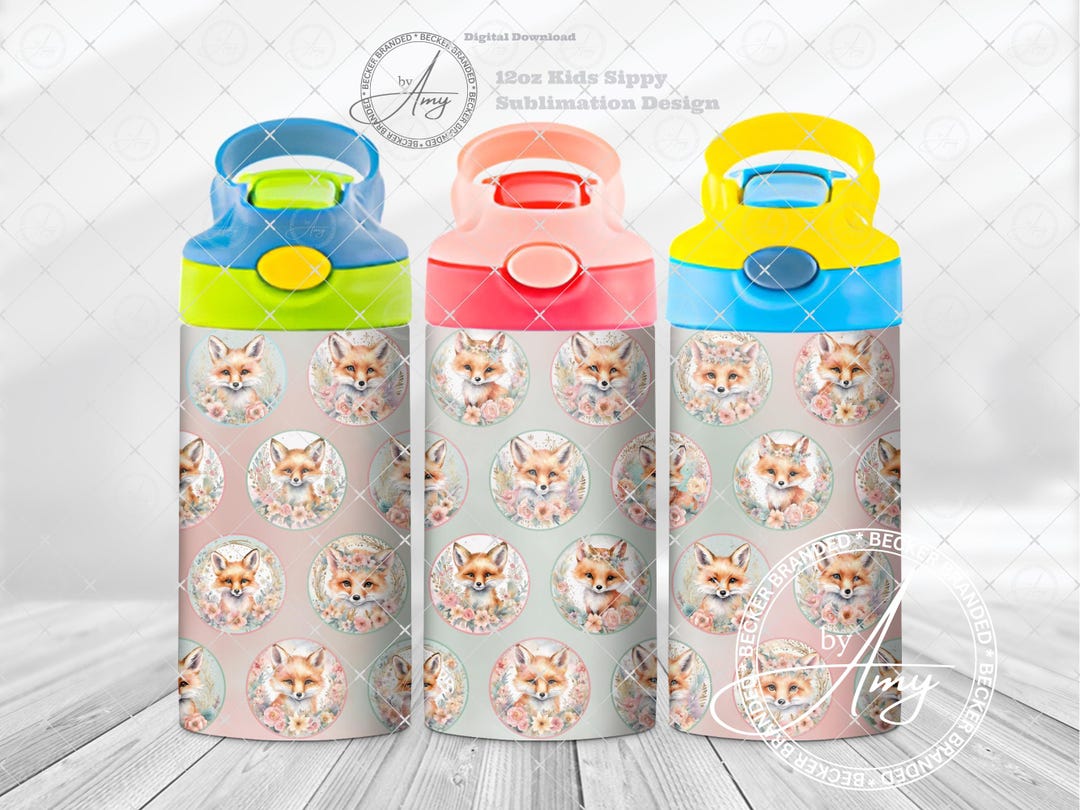 Kid's Baby Fox 12oz Sippy Cup Skinny Straight Tumbler Wrap Sublimation ...