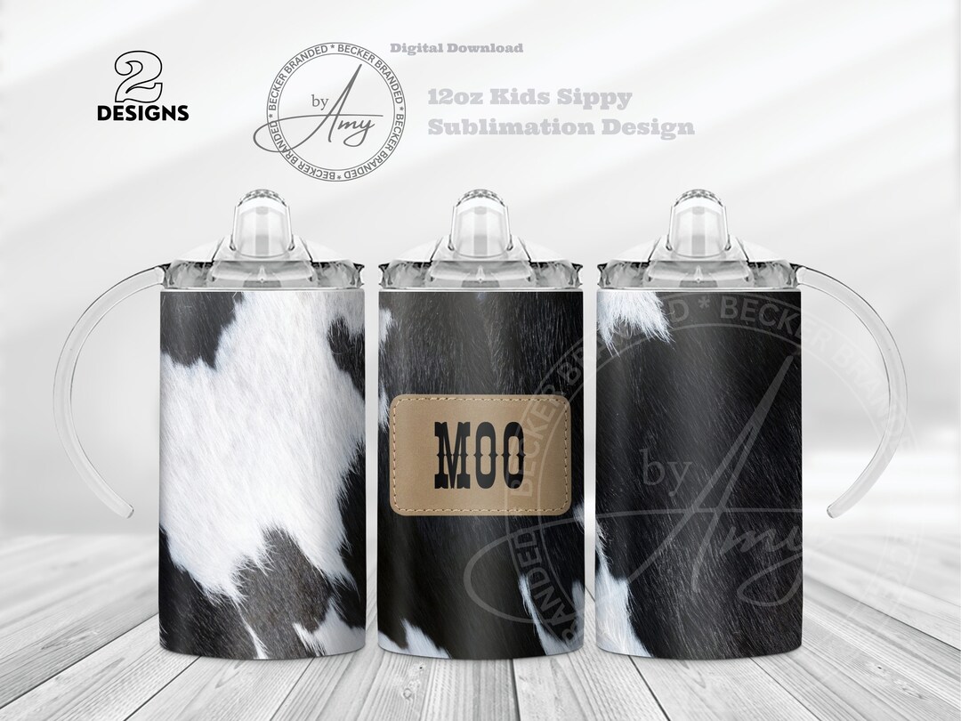 Kid's Cow Print Add Name 12oz Sippy Cup Sublimation Designs Digital ...