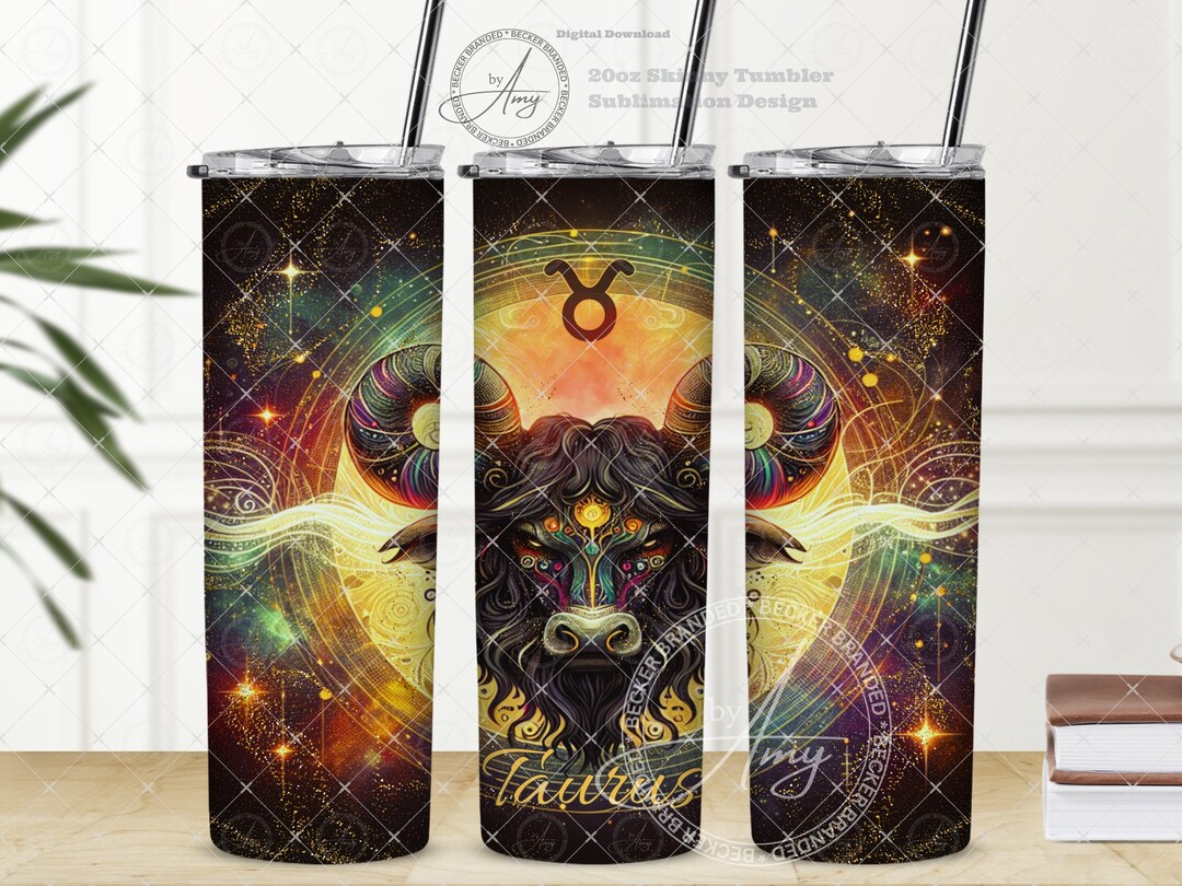 Taurus Zodiac Signs Celestial 20oz Skinny Straight Tumbler Wrap ...