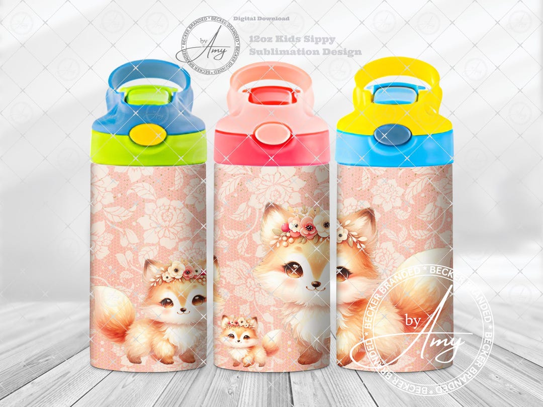 Kids Fox Family 12oz Sippy Cup Tumbler Wrap Sublimation Design PNG File ...