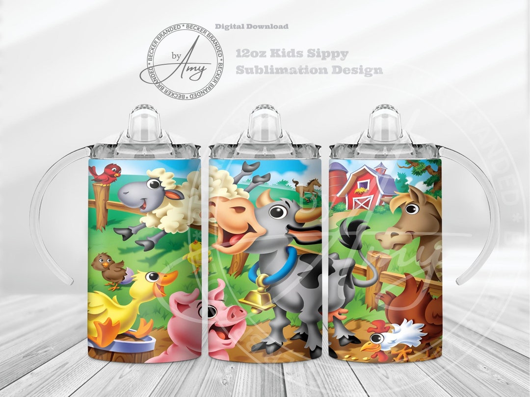 Kid's Farm Animals 12oz Skinny Straight Tumbler Sublimation Designs ...