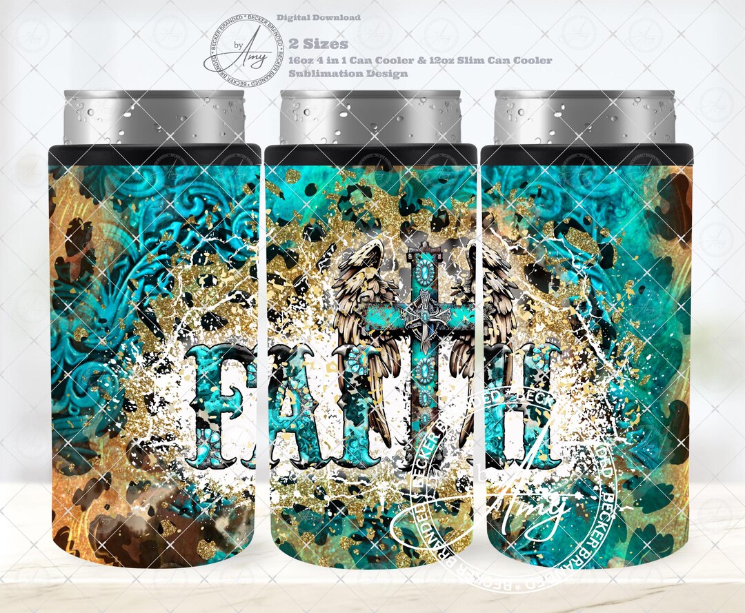 Faith Leopard Print PNG File Western 16oz 4 in 1 Can Cooler & 12oz Slim ...