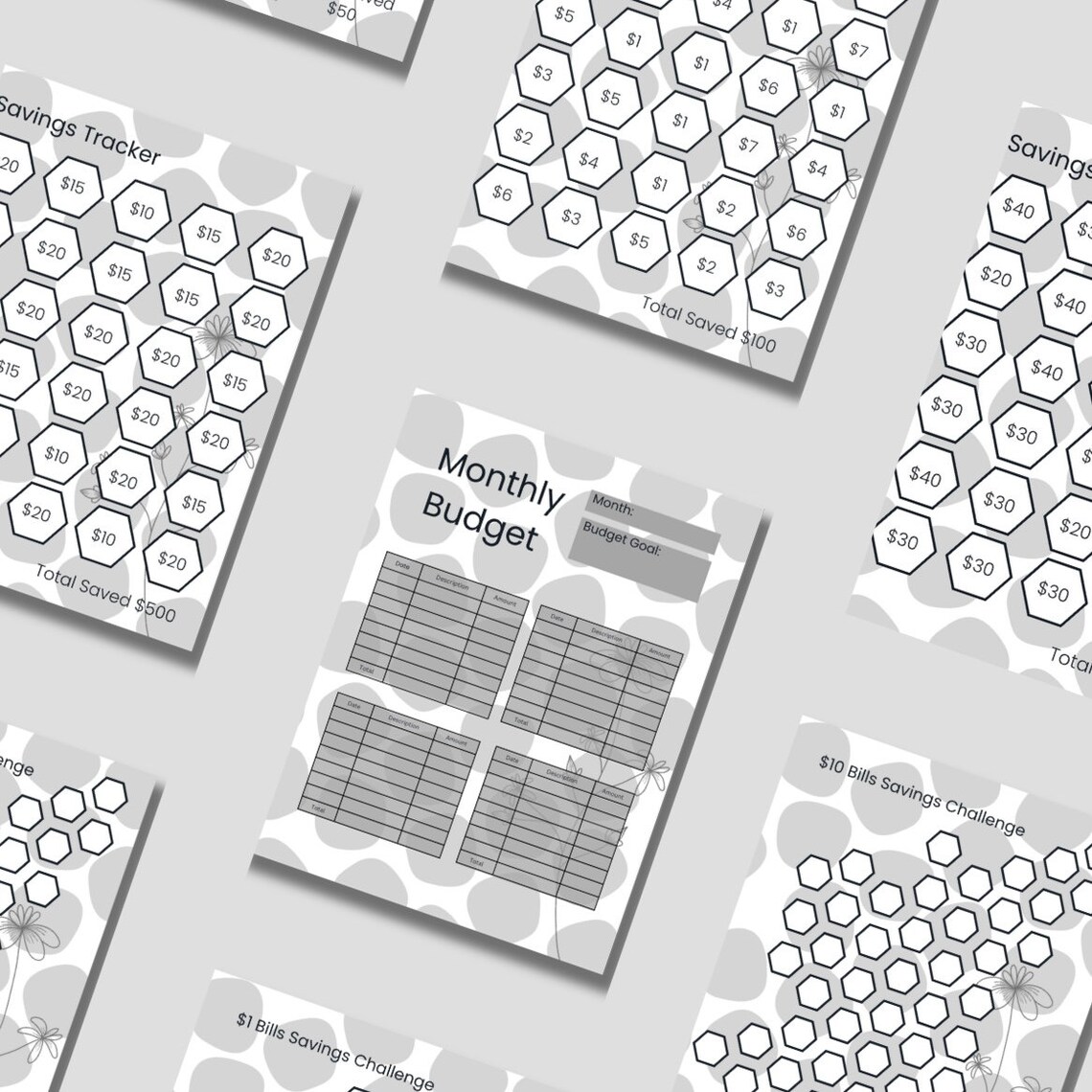 Monthly Budget, Savings Tracker, Savings Challenge Templates, Printable ...