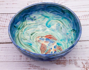 Cute Koi fish noodle bowl hand painted ramen bowl Goldfish bowl Fried ...
