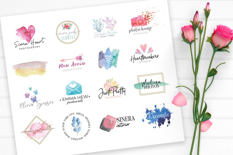 Pretty Watercolor Logos Templates. Logo Design Branding. | Etsy