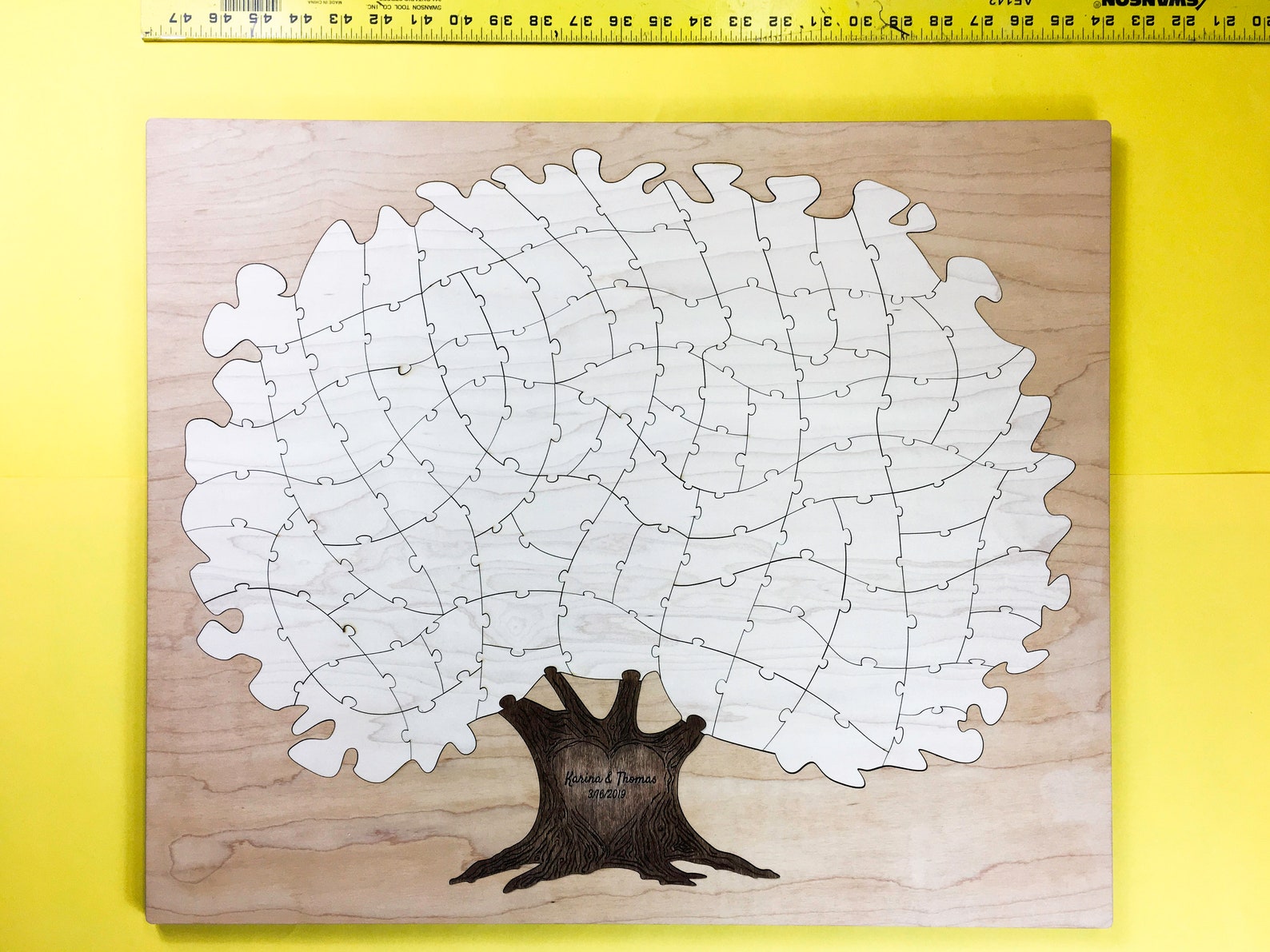 Wooden Tree Puzzle Guest Book Textured Trunk With or Without - Etsy