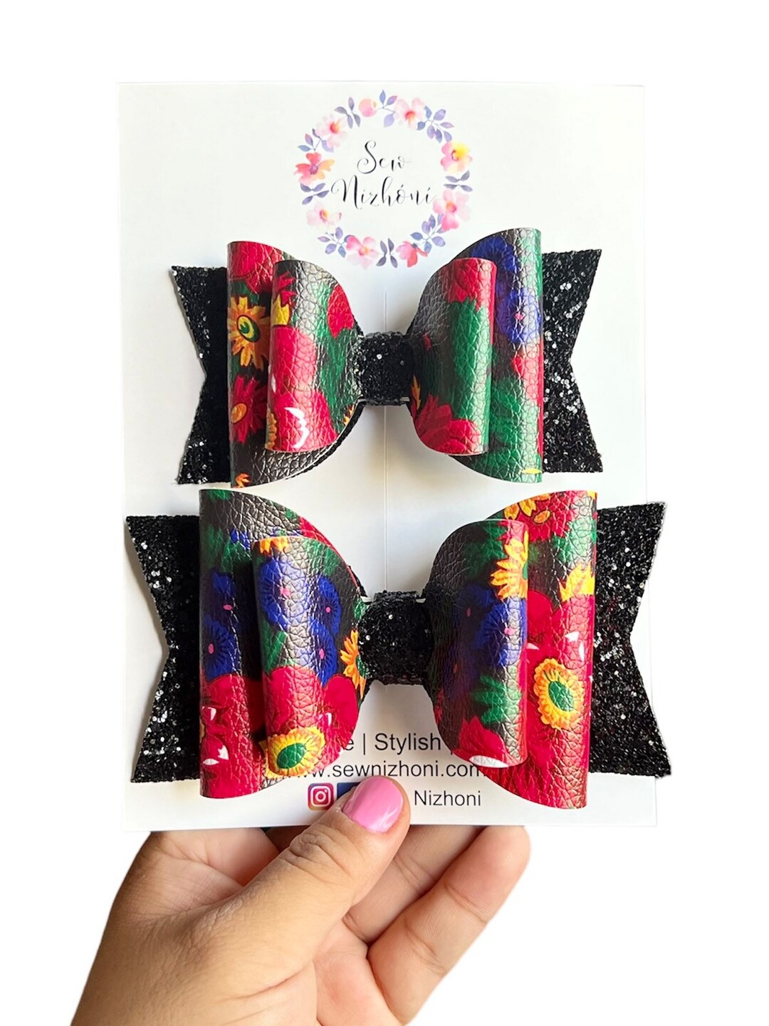 Navajo Black Masani Flower Scarf Faux Leather Bow - Etsy