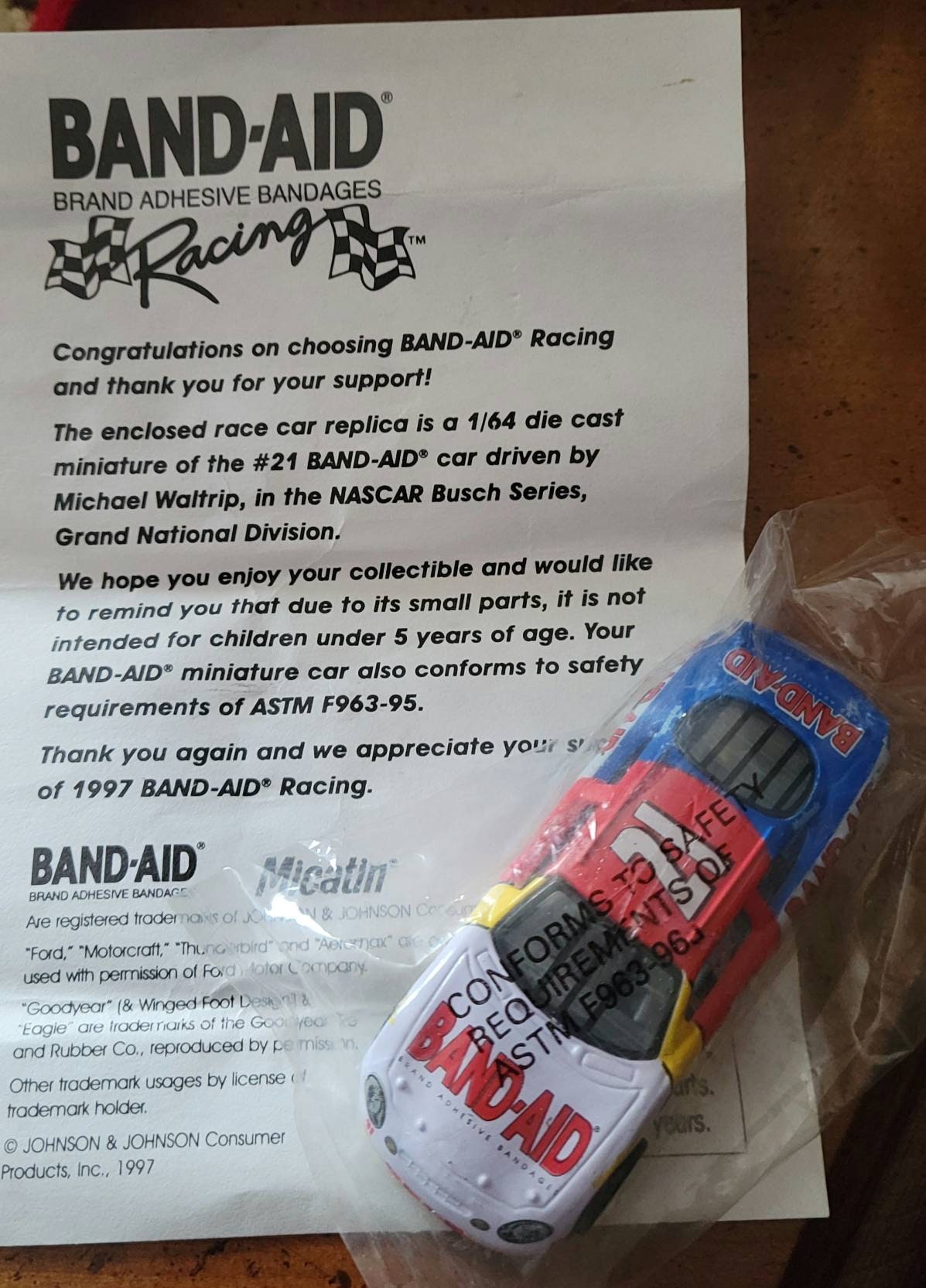 1997 Band-aid Racing Michael Waltrip 21 Minature Car 1/64 Diecast. NEW ...