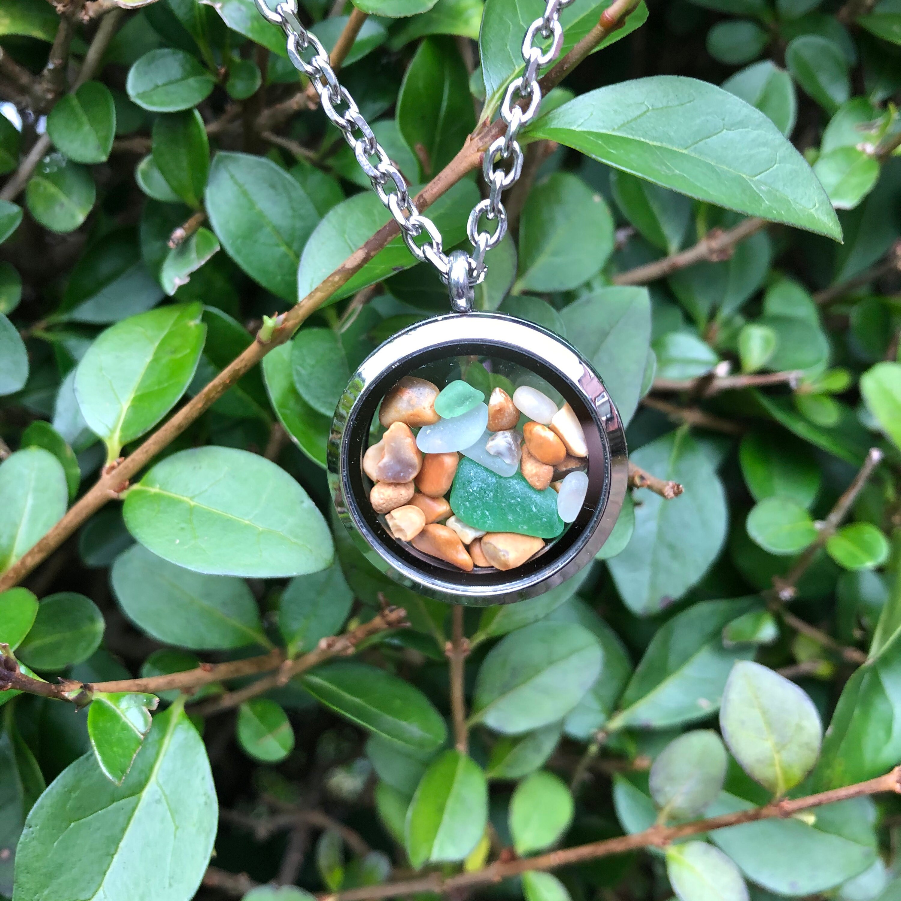 Unisex Locket Necklace “Isle of Wight” with Genuine Sea Glass and ...