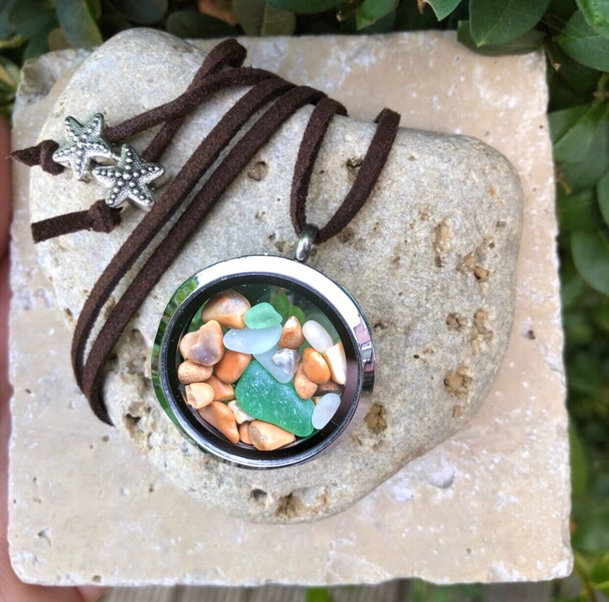 Unisex Locket Necklace “Isle of Wight” with Genuine Sea Glass and ...