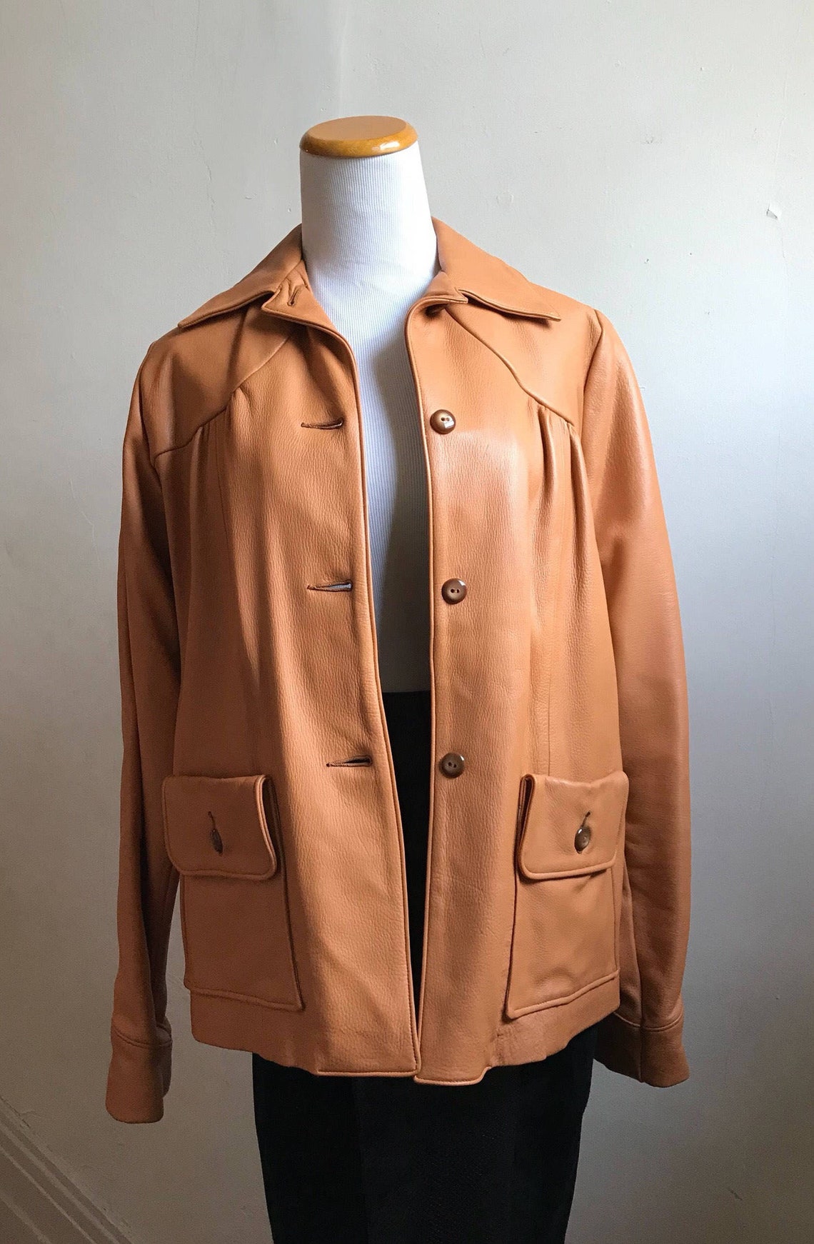Vintage 70s Leather Jacket Tan Leather Hippie Jacket Retro - Etsy