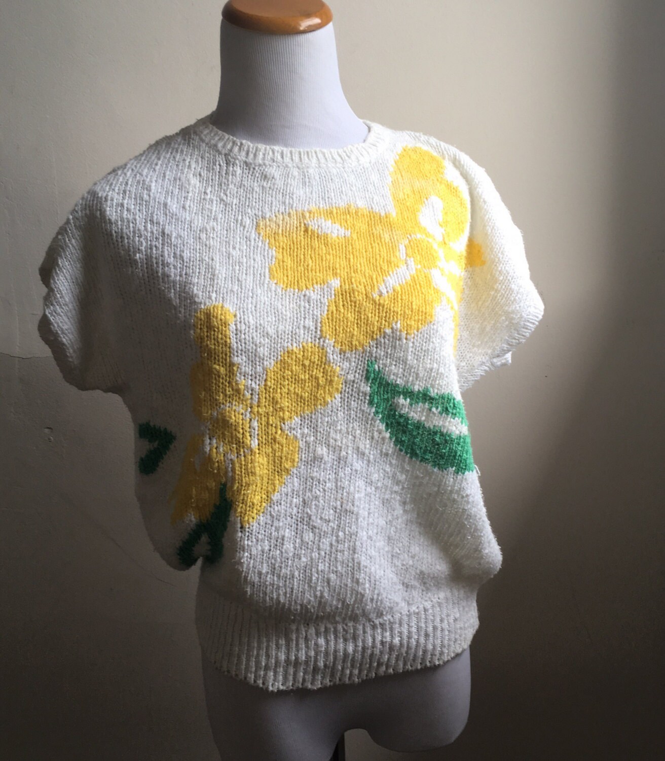 Vintage 80s Yellow Flower Sweater Sleeveless Slub Knit - Etsy