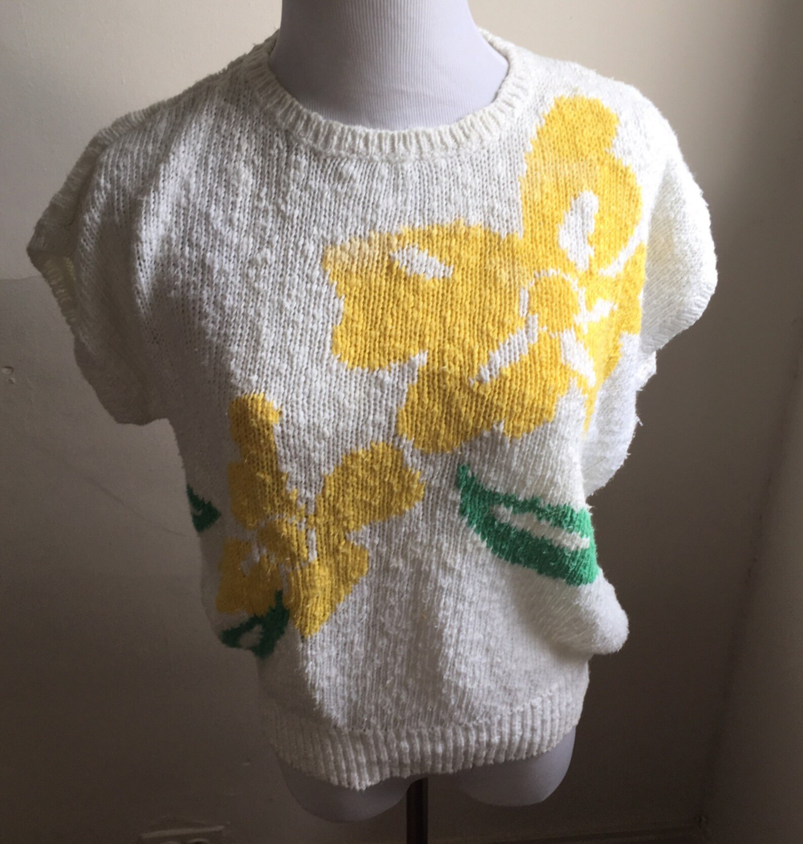 Vintage 80s Yellow Flower Sweater Sleeveless Slub Knit - Etsy