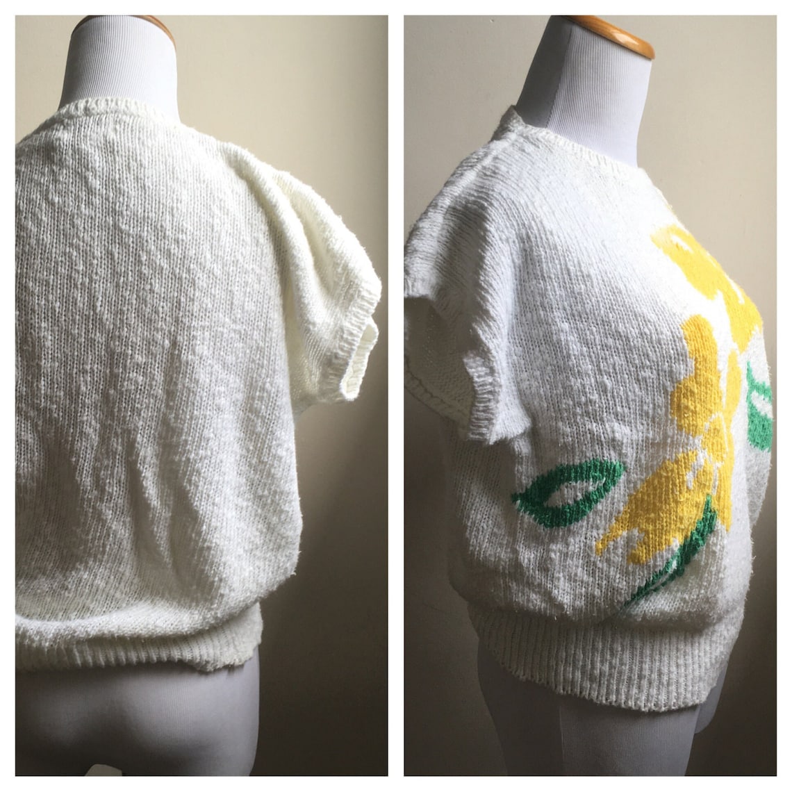 Vintage 80s Yellow Flower Sweater Sleeveless Slub Knit - Etsy