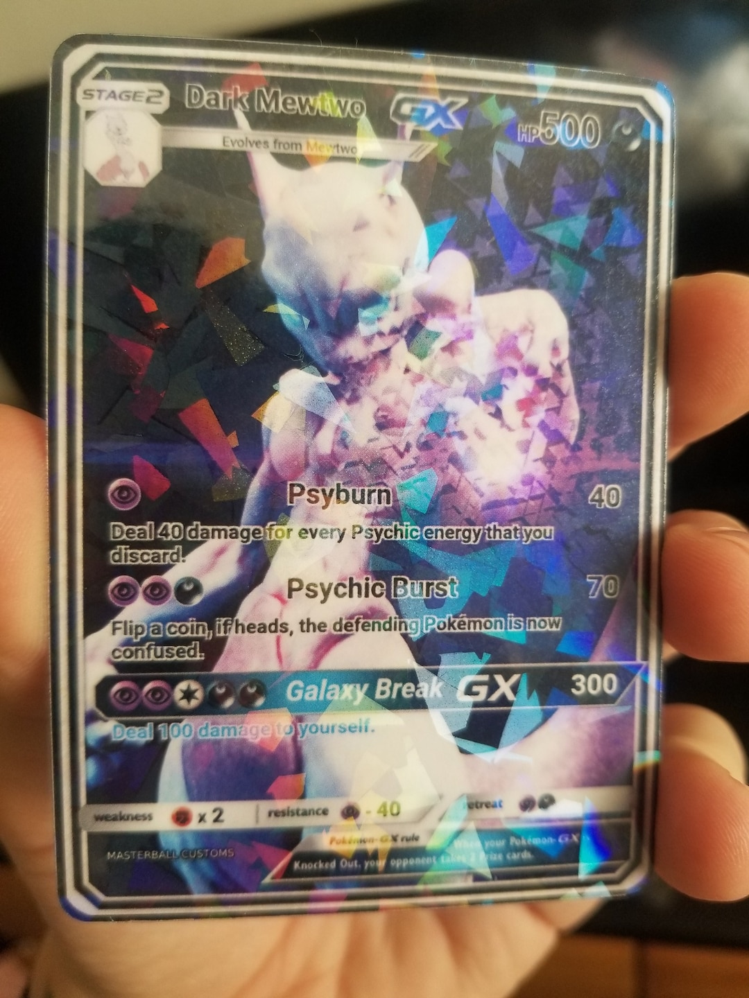 Dark Mewtwo GX Shattered Ice Holographic, Fan-made Custom Trading Card ...