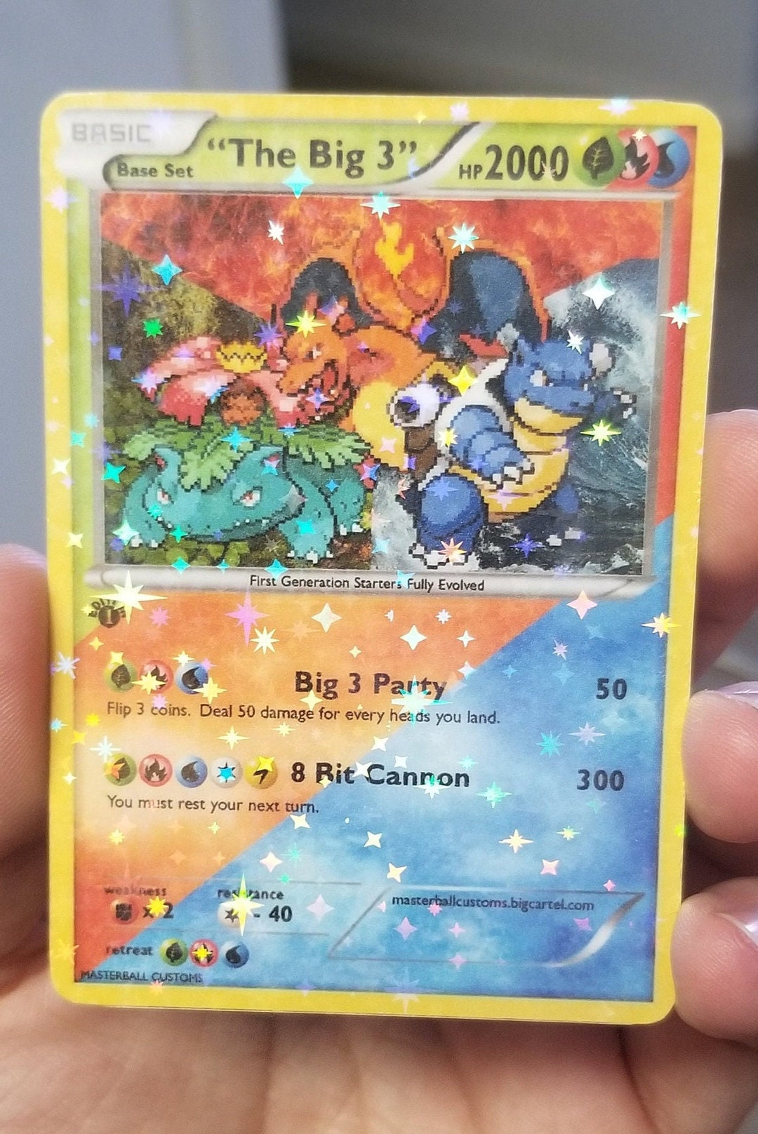 Holographic Fanmade Custom Trading Card the Big 3 Pokemon - Etsy